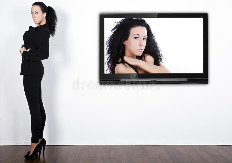 Model on TV stock image. Image of elegance, model, girl - 13543891