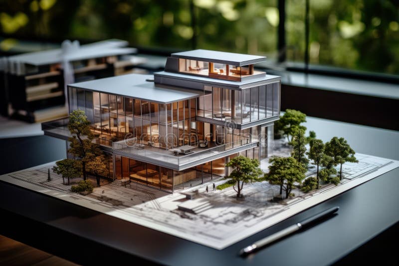 A Model of a Two-storey House in a Modern Style on the Architect S Desk ...