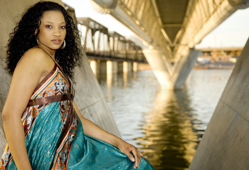 Model in Urban Waterfront Setting Stock Image - Image of urban, black ...