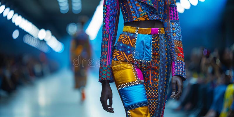 Model Walking Down the Runway in a Bold, Colorful Outfit with Patterns ...