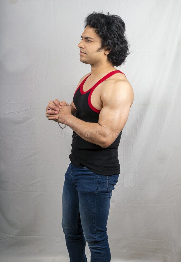 Indian Male Model Wearing Black Vest Stock Image - Image of black, pose ...