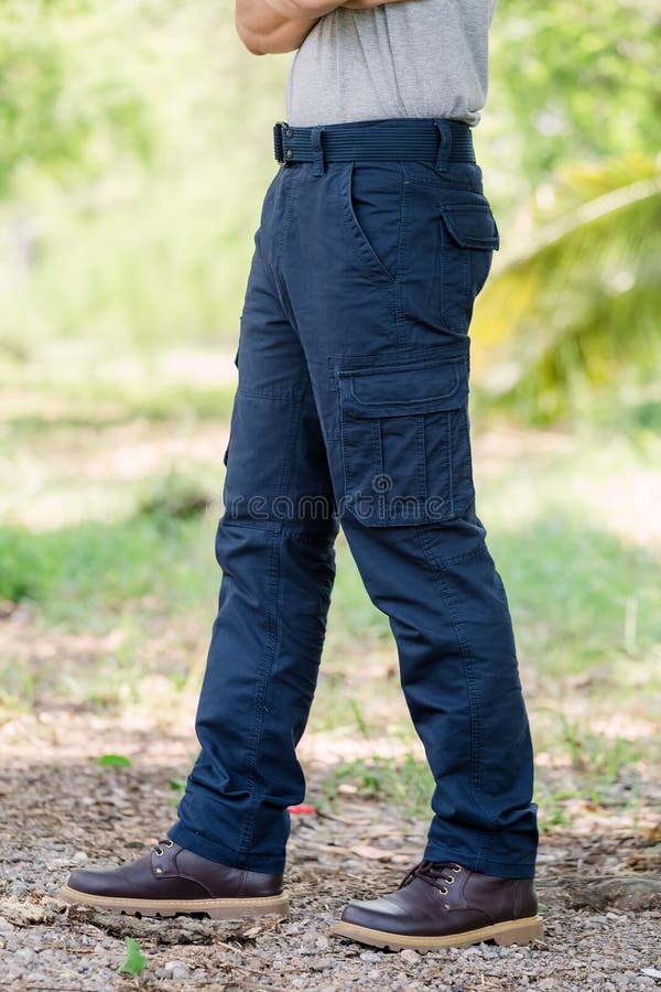 Model Wearing Blue Color Cargo Pants or Cargo Trousers Stock Image ...