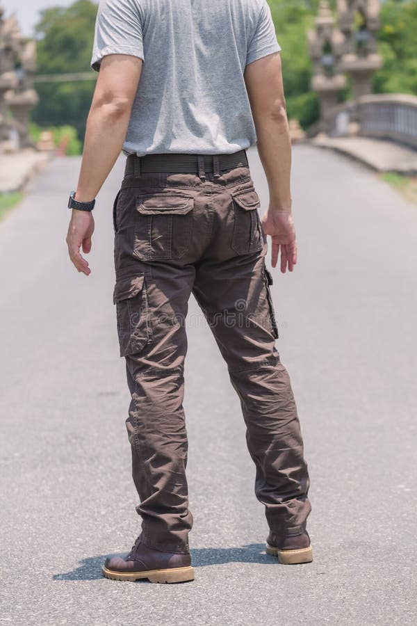 Model Wearing Brown Color Cargo Pants or Cargo Trousers Stock Image ...