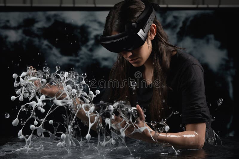 VR Headset on Model. Virtual Reality Interacting with Digital World. Ai ...