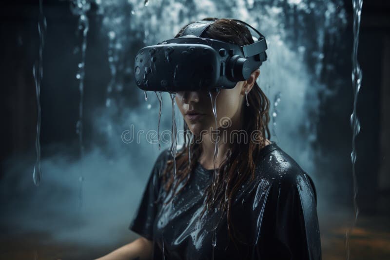 VR Headset on Model. Virtual Reality Interacting with Digital World. Ai ...