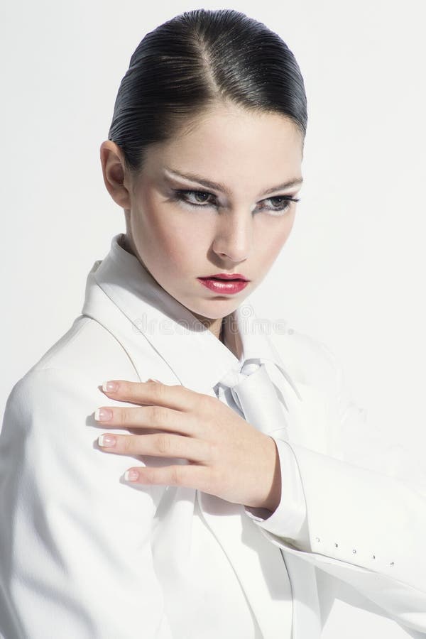 Model in white stock image. Image of jacket, look, young - 28238163