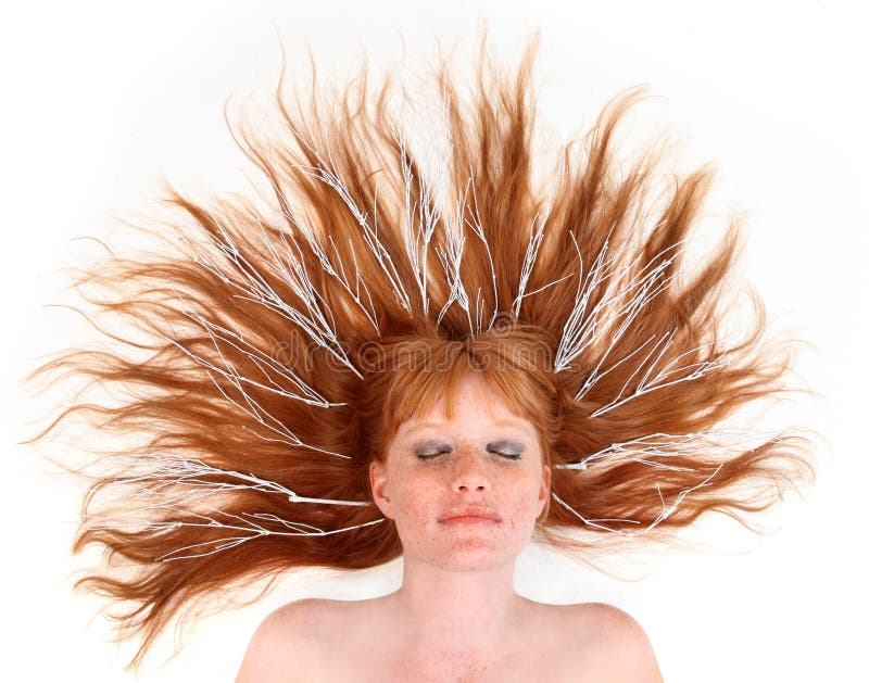 Model with White Twigs in Her Sprawled Out Hair Stock Photo - Image of ...