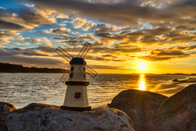 Model Windmill Sunset stock photo. Image of model, river - 370277212