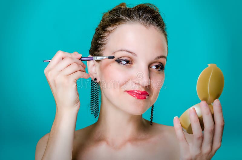 Model Woman Applying Eye Shadow Stock Photo - Image of people ...