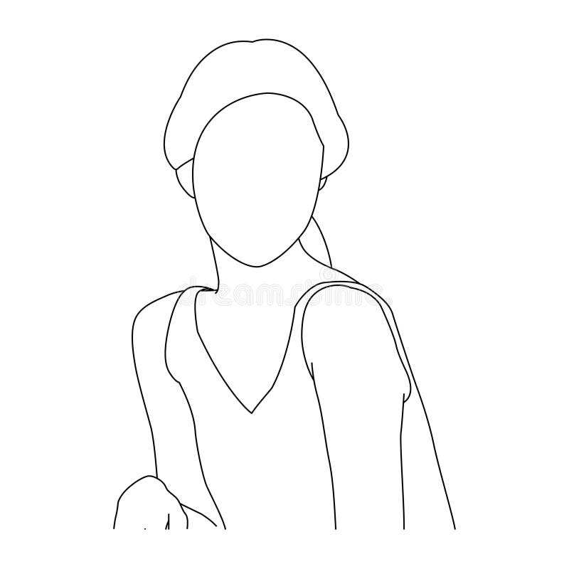 Woman with Headband and Ponytail Line Drawing, Simple Outline of a ...