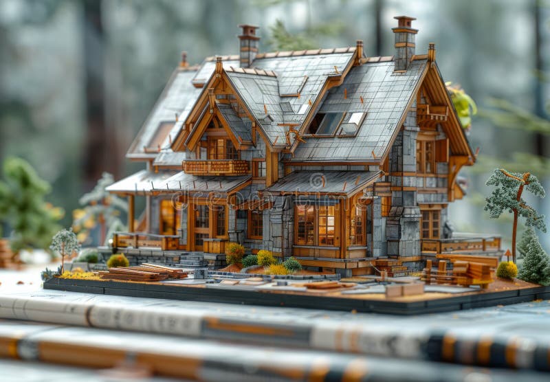 Model of Wooden House. Creative Architectural Project Modern House ...