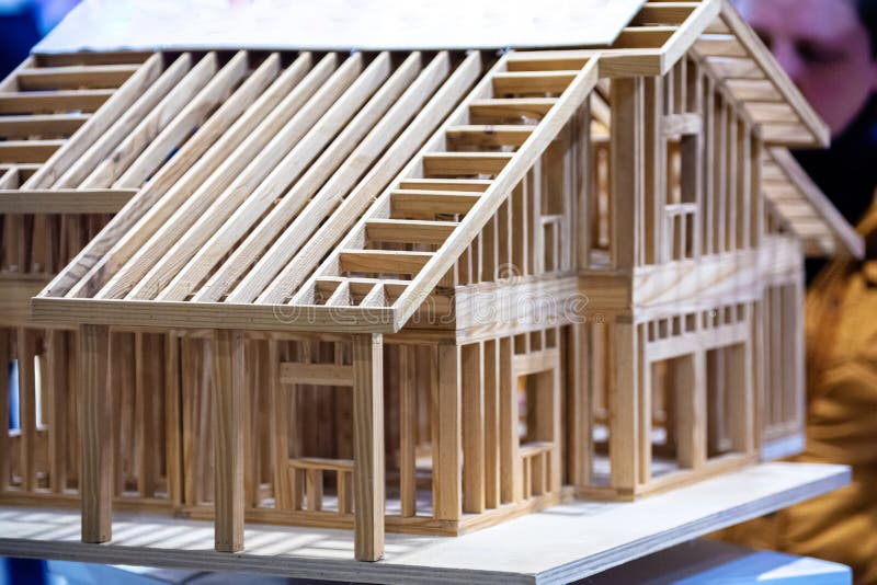 Model of a Wooden House. the Layout Rotates Around Its Axis Stock Image ...