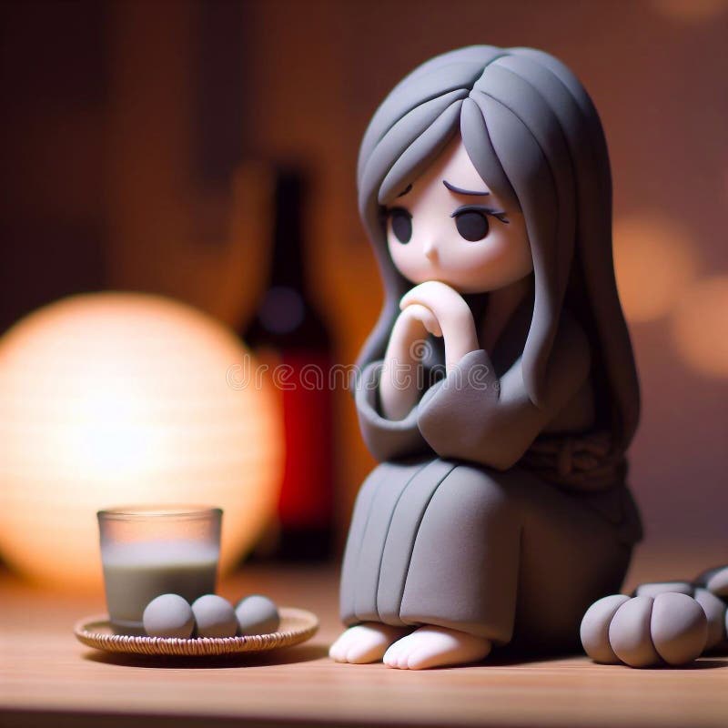 Modeling Clay Character: Alone Woman is Sad at the End of the Evening ...