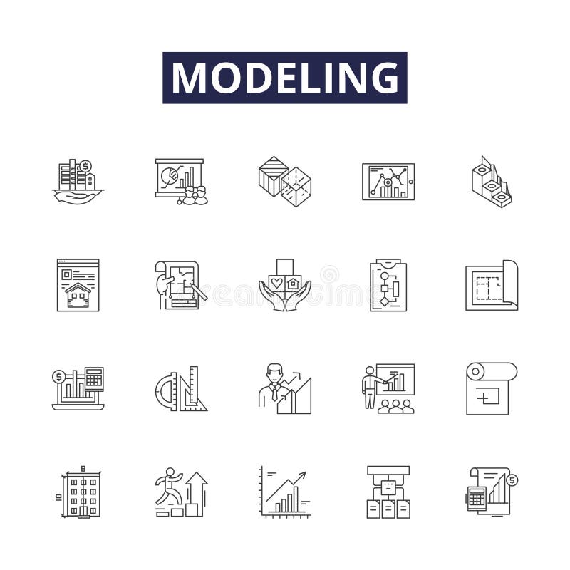 Modeling Line Vector Icons And Signs Modeling Simulation Constructing Shaping Synthesizing