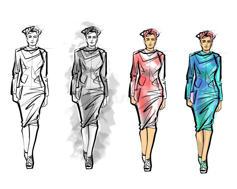 Modellen Voor Modellen. Schets. Dame Vector Illustratie - Illustration ...