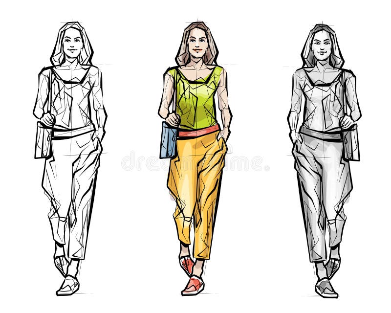 Modellen Voor Modellen. Schets. Dame Vector Illustratie - Illustration ...