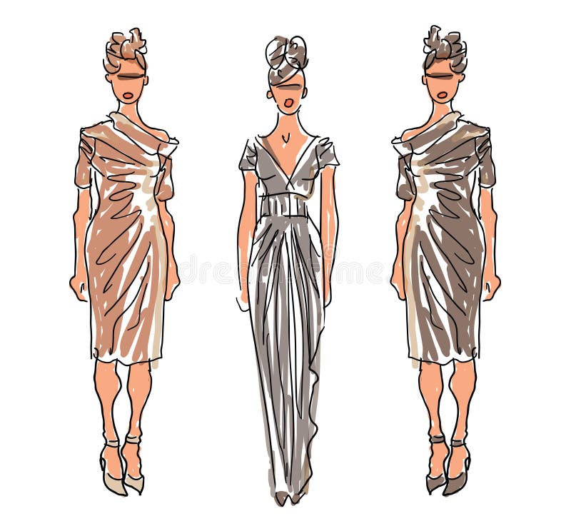 Modelli Delle Donne Di Modo Di Schizzo Illustrazione Vettoriale ...