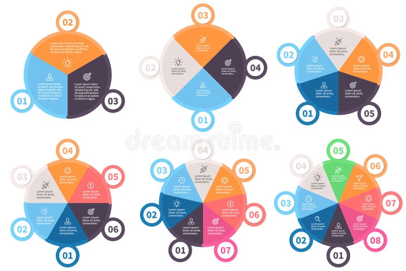 Modelli Di Infographic Diagrammi a Torta Con 3 - 8 Parti Illustrazione Vettoriale ...