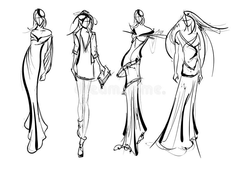 Modelli Di Moda Alla Moda Abbozzo Delle Ragazze Di Modo Illustrazione ...