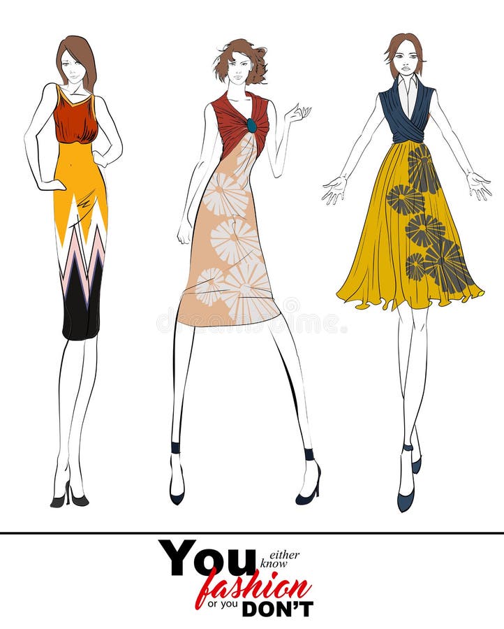 Modelli Di Moda Alla Moda Schizzo Alla Moda Delle Ragazze Illustrazione ...