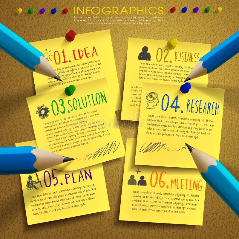 Infografica Modello Creativo Con Post-it E Matita Illustrazione ...