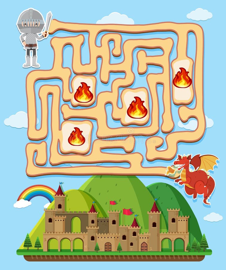 Modello Del Gioco Del Labirinto Con Il Cavaliere Ed Il Drago ...