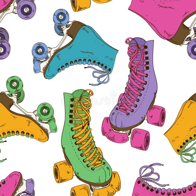 Modello Senza Cuciture Con I Retro Pattini Di Rullo Illustrazione ...