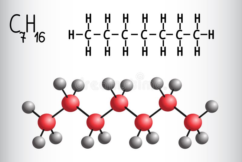 Modelo Da Fórmula Química E Da Molécula Do Heptano C7H16 Ilustração do ...