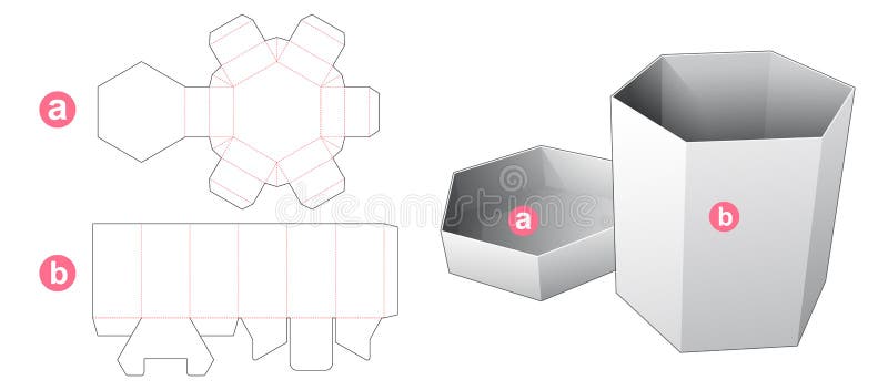 Modelo De Caixa Hexagonal De Cartão E Tampa Cortada Ilustração do Vetor ...