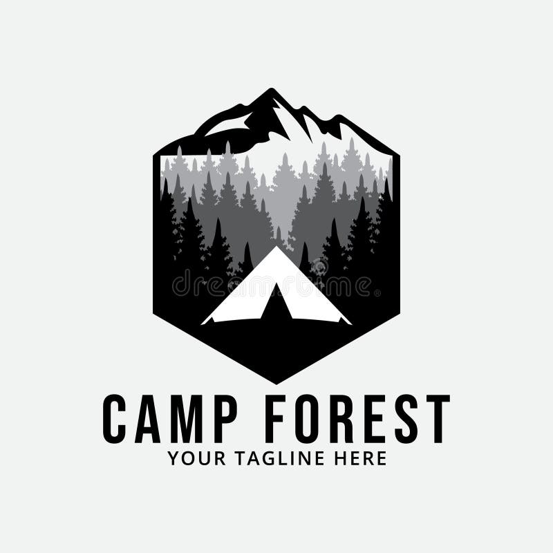 Modelo De Concepto Del Logotipo Del Bosque Del Campamento Ilustración ...
