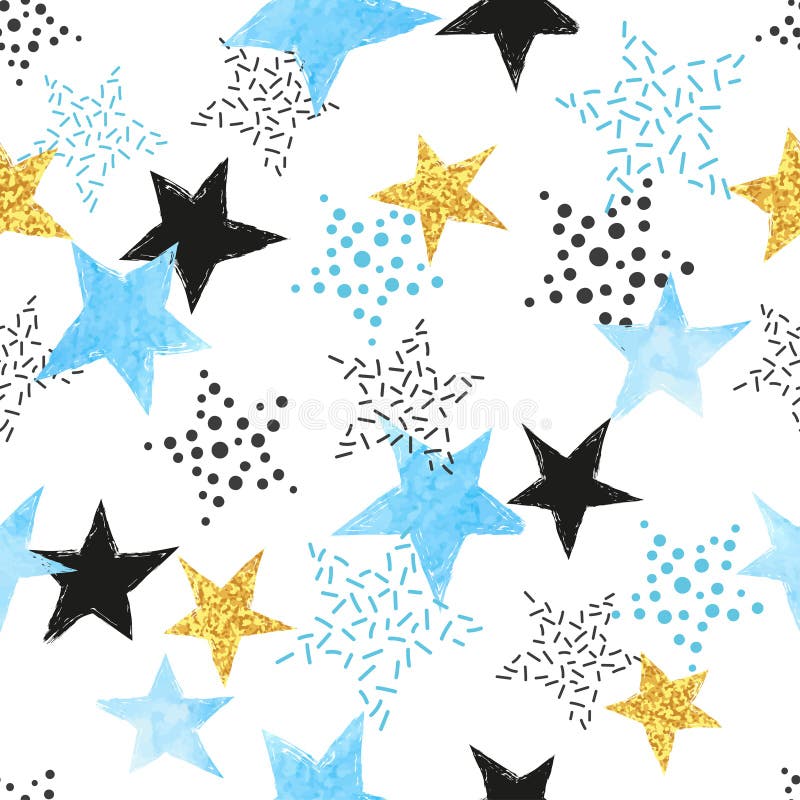 Modelo De Estrellas Azul Y De Oro Inconsútil Ilustración del Vector ...