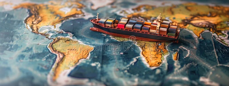 Modelo De Navio Contentor Num Mapa Mundial Imagem de Stock - Imagem de ...