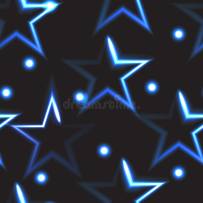 Modelo Inconsútil Con Las Estrellas De Neón Azules Stock de ilustración ...