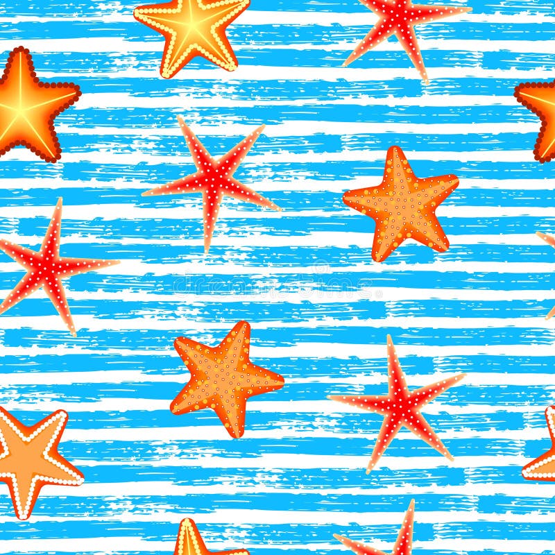 Modelo Inconsútil Líneas Azules, Estrellas De Mar Ilustración del ...
