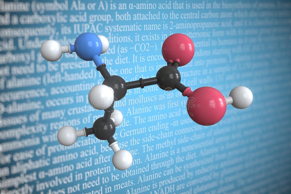 Modelo Molecular Científico Alanino 3d Renderizado Stock de ilustración ...