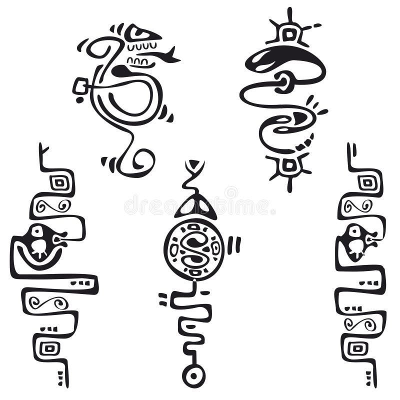 Símbolos Mayas, Grandes Ilustraciones Para Los Tatuajes Ilustración del ...