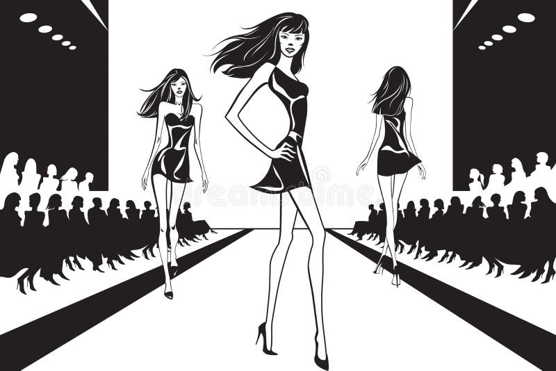 Modelos Sobre a Passarela Na Exposição De Tendências Da Moda Ilustração ...