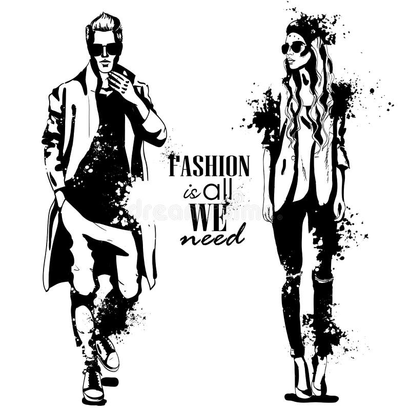Modelos De Moda De La Mujer Y Del Hombre Del Vector Ilustración del ...