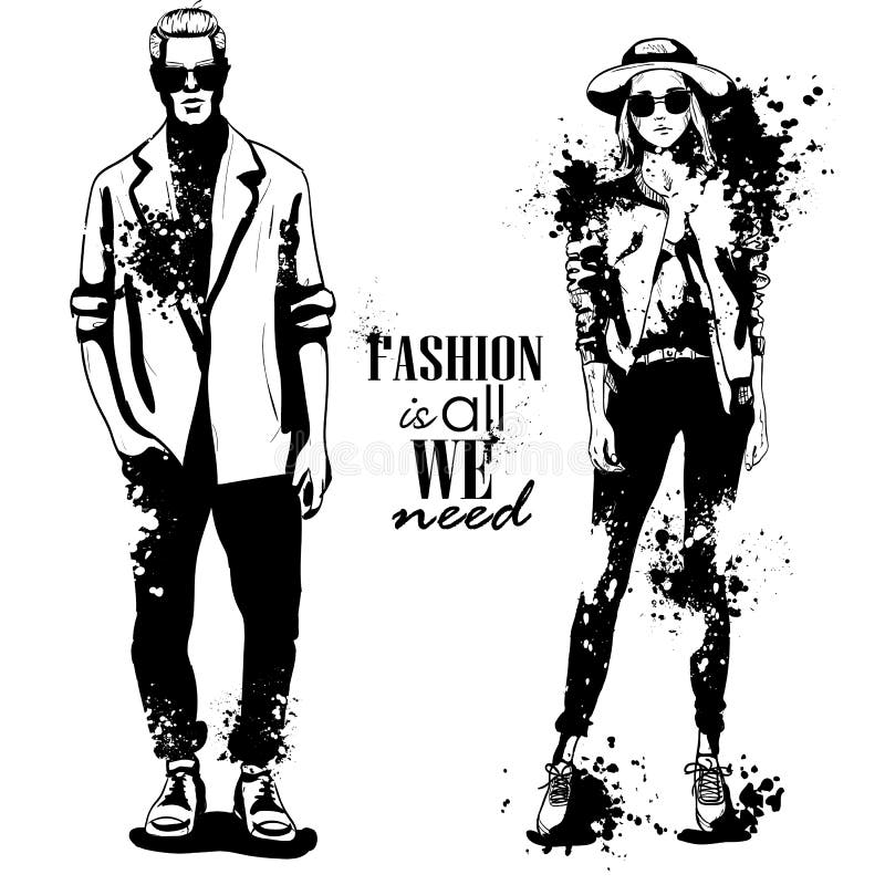 Modelos De Moda De La Mujer Y Del Hombre Del Vector Ilustración del ...