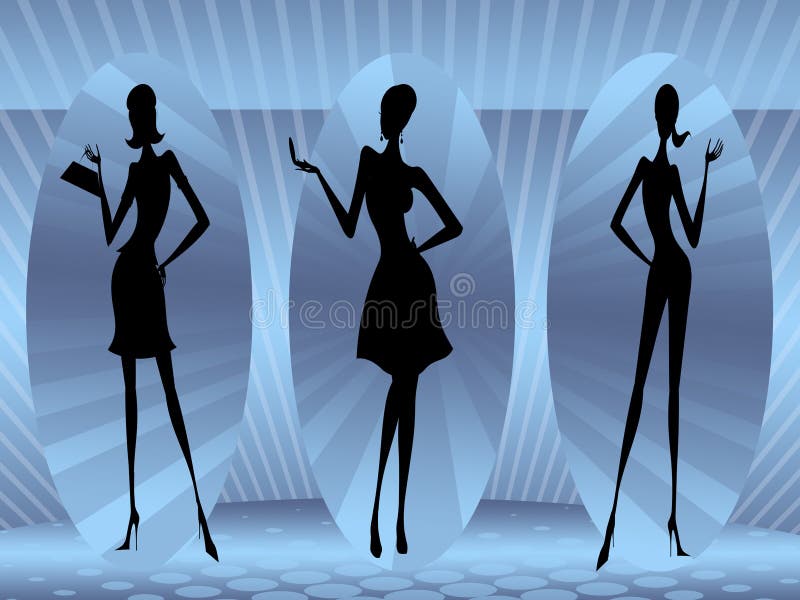 Three Models in Dresses. Sketch, Vector Illustration. Stock Vector ...