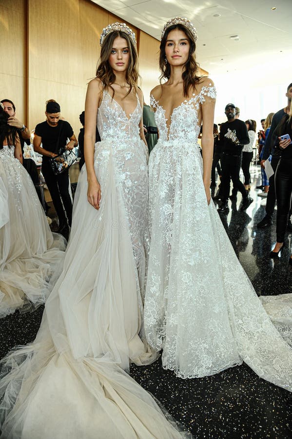 Models Posing Backstage before the Berta Fall 2020 Bridal Runway Show ...