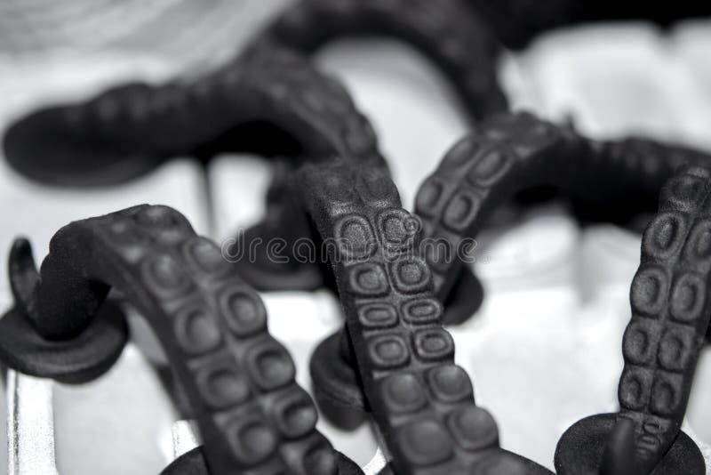 Models Printed on 3D Printer. Black Objects Printed on 3D Printer Made ...