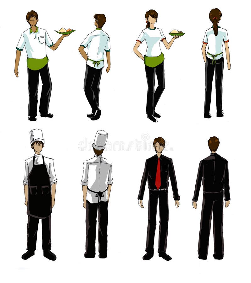 Models for Restaurant Uniform Drawing Stock Illustration - Illustration ...