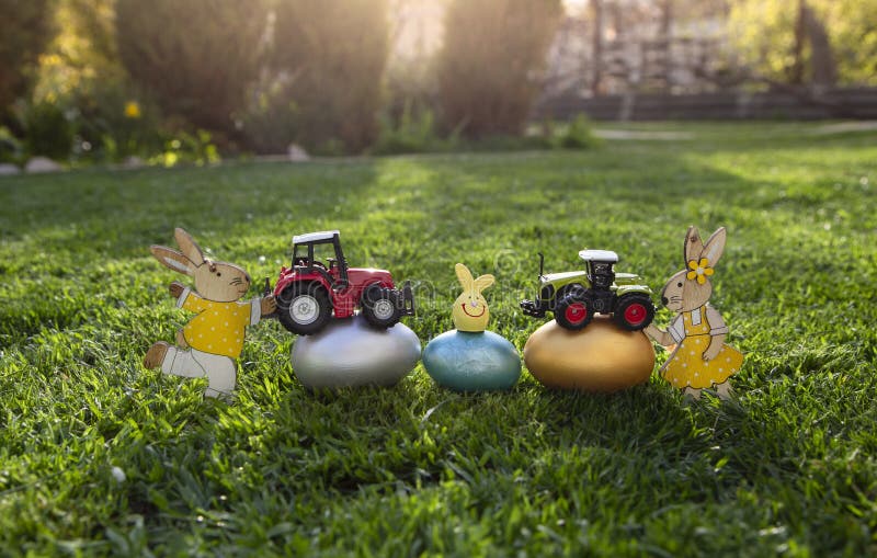Models of Toy Models of Two Tractors, Brightly Colored Eggs and Easter ...