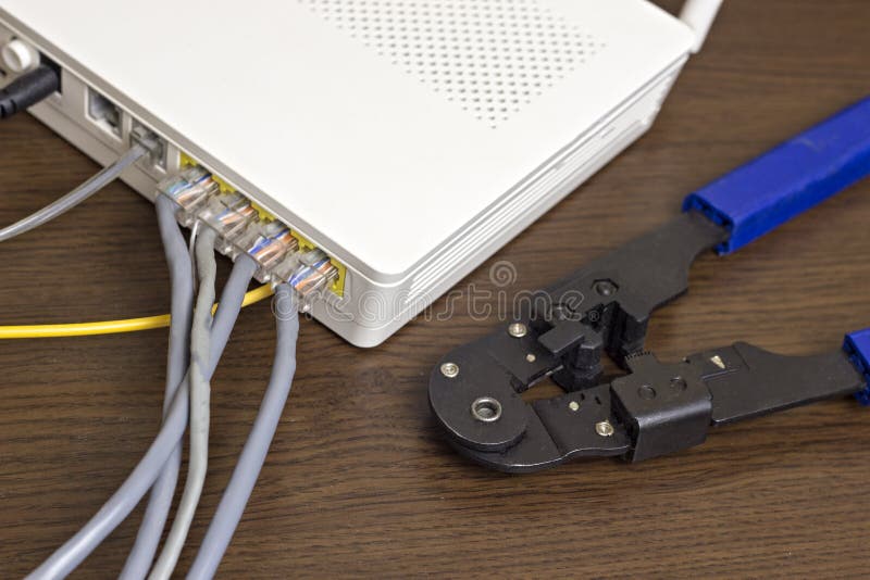 Modem, Network Cable and Crimper for Crimping Chips, Crimper Stock ...