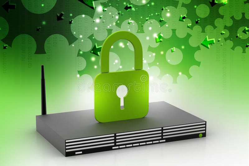 Modem with padlock sign stock illustration. Illustration of concept ...