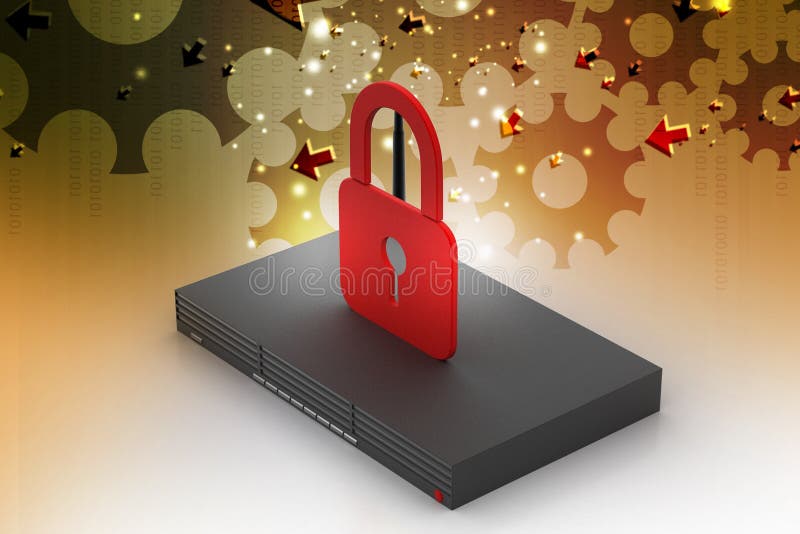 Modem with padlock sign stock illustration. Illustration of information ...