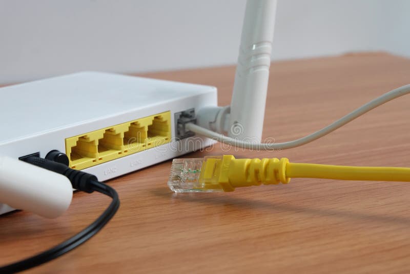 Modem Router Wifi Wireless Connect Lan Cable on Wooden Stock Image ...