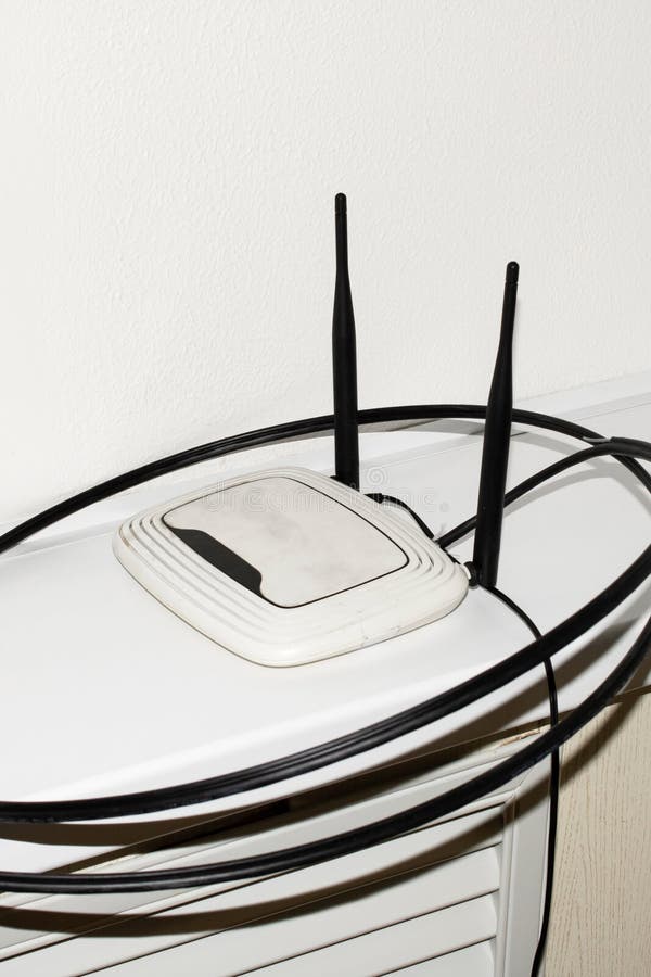 Modem with Two Antennas and Wires Closeup Stock Photo - Image of wire ...