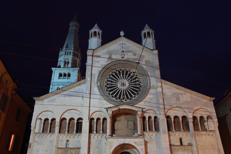 Modena cathedral at night stock photo. Image of exterior - 34365012